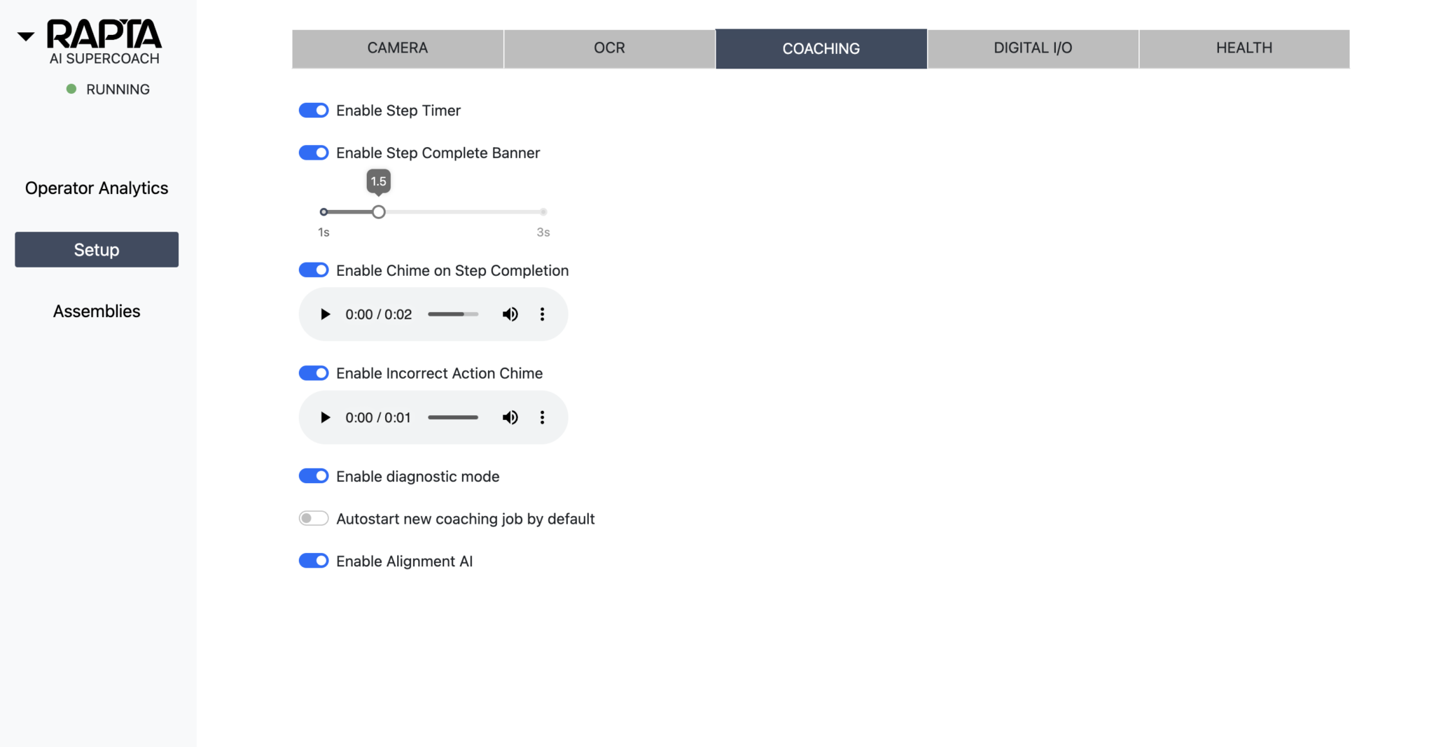 Coaching configuration options - Rapta Inc