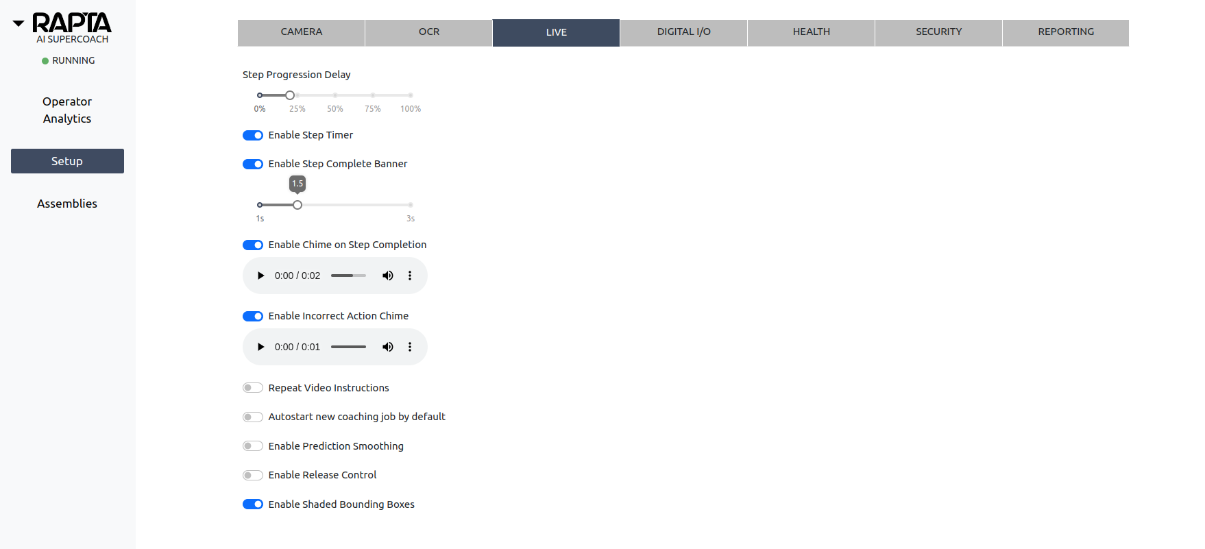 Live configuration options - Rapta Inc