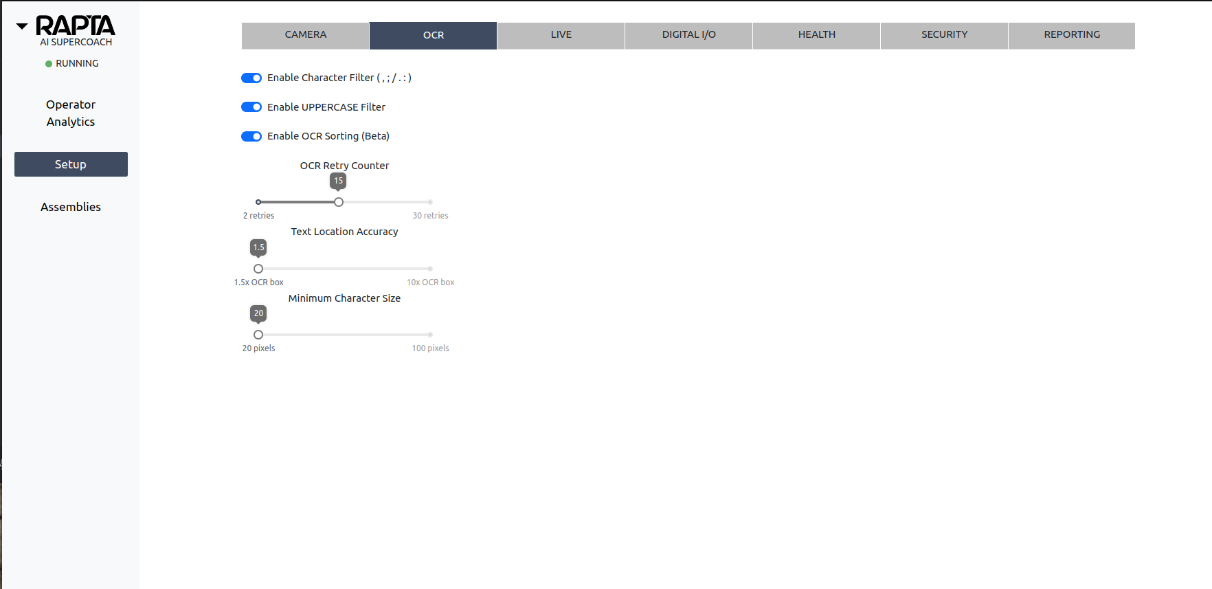 OCR Configuration - Rapta Inc